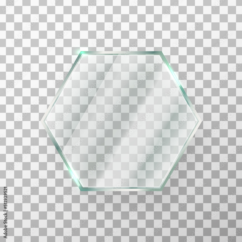 Glass hexagon frame. Mirror panel. Gloss screen effect. Digital window ...