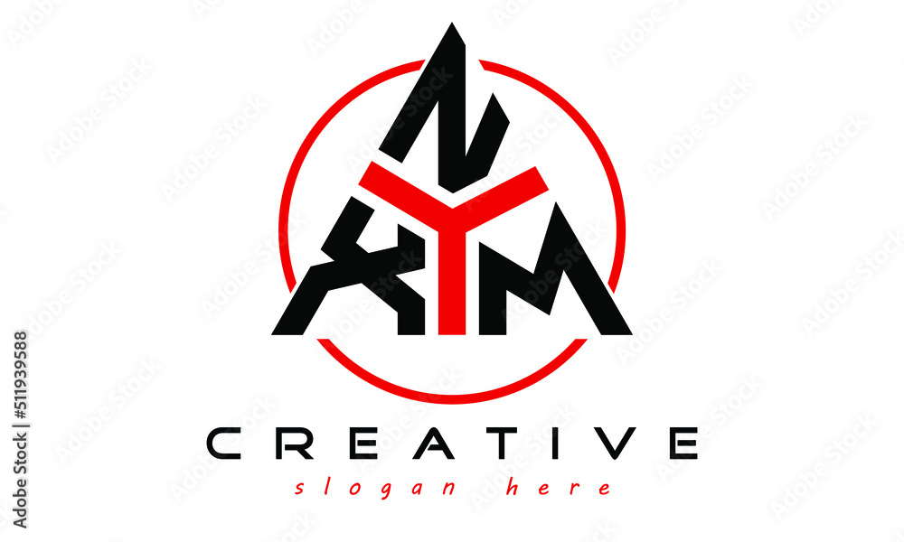 XNM three letter creative triangle shape in circle logo design vector ...