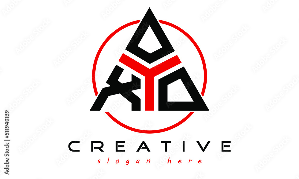 XOO three letter creative triangle shape in circle logo design vector ...