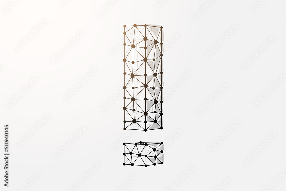 Exclamation mark 3d low poly symbol with connected dots. Alert, problem ...