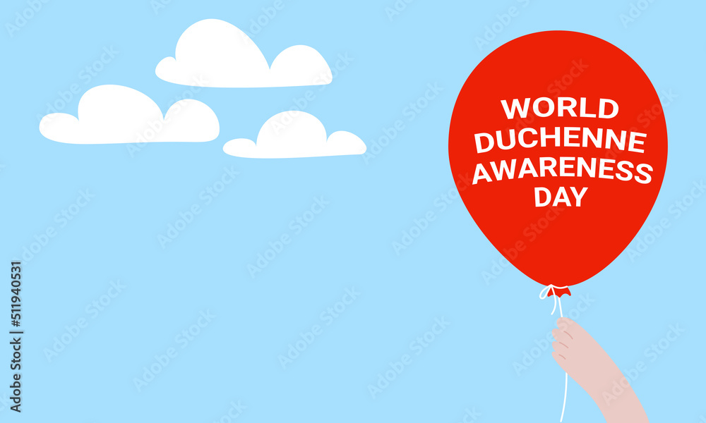 World Duchenne Awareness Day. Hand holding a red balloon on the ...