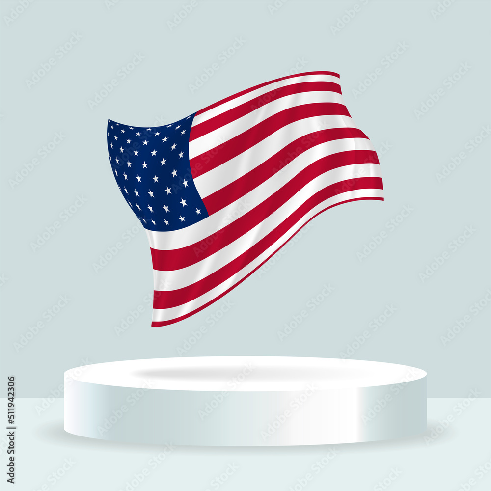 United States flag. 3d rendering of the flag displayed on the stand ...