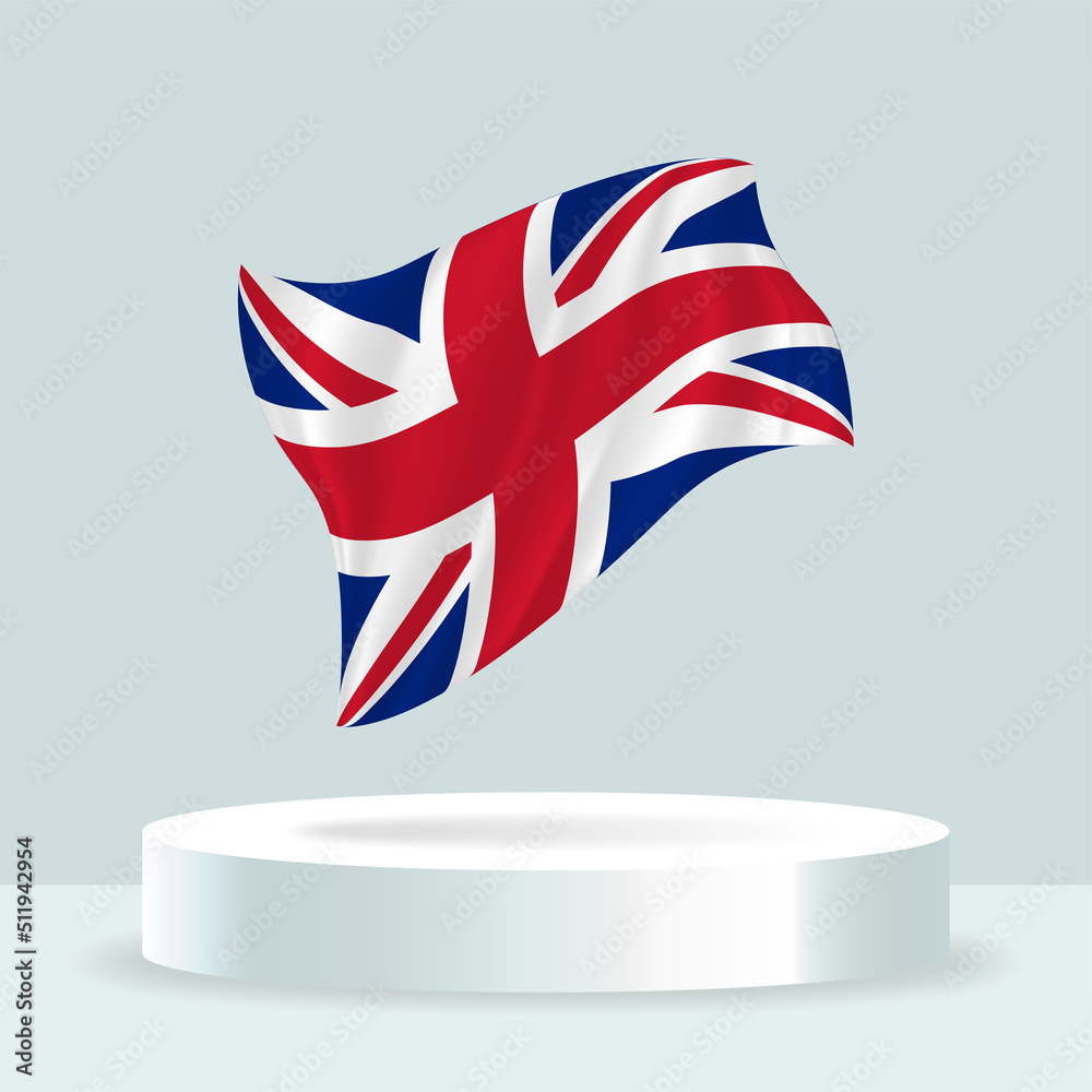 United Kingdom flag. 3d rendering of the flag displayed on the stand ...