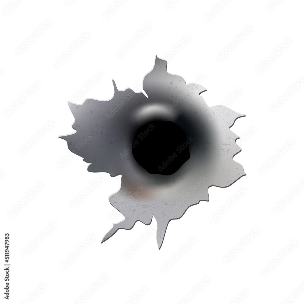 Bullet holes of gun or pistol. Shoot in metal single and double hole ...