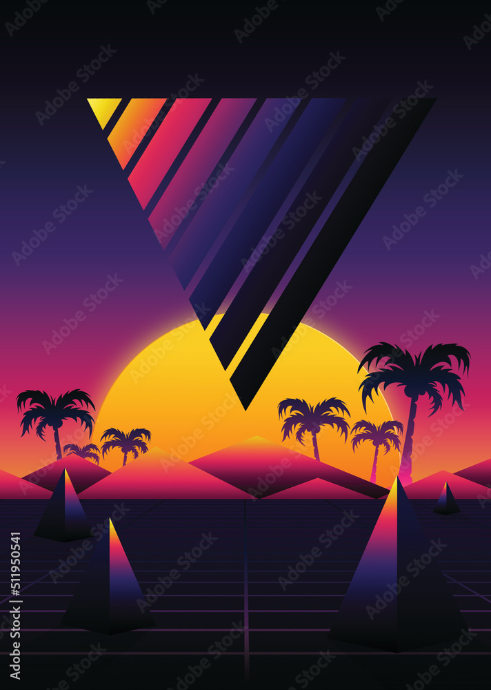 Synthwave and retrowave flyer background, vaporwave 80's landscape ...