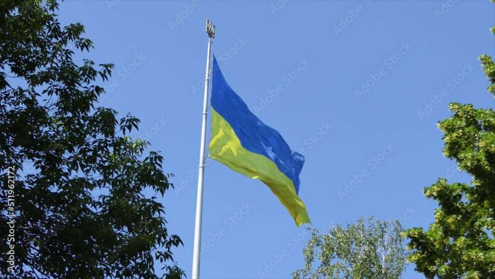 Highly detailed fabric texture flag of Ukraine. Slow motion of Ukraine ...