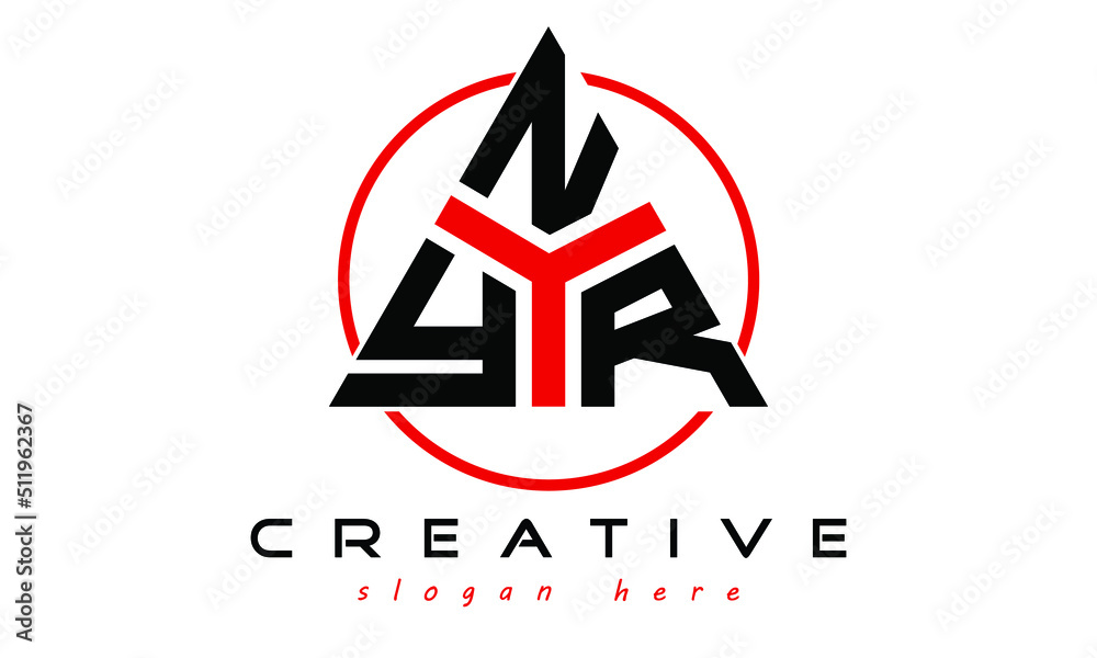 YNR three letter creative triangle shape in circle logo design vector ...