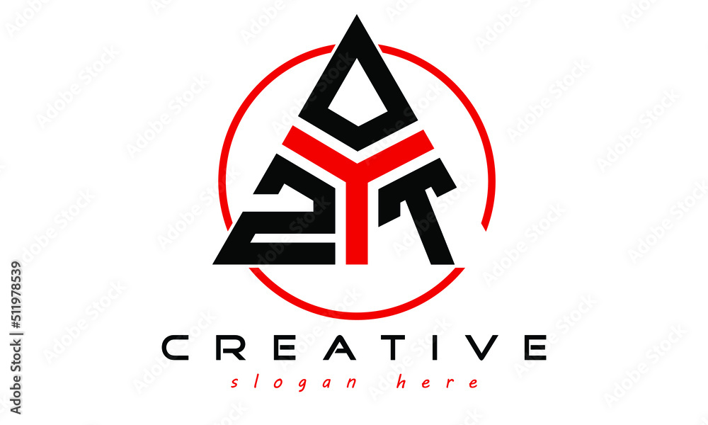 ZOT three letter creative triangle shape in circle logo design vector ...