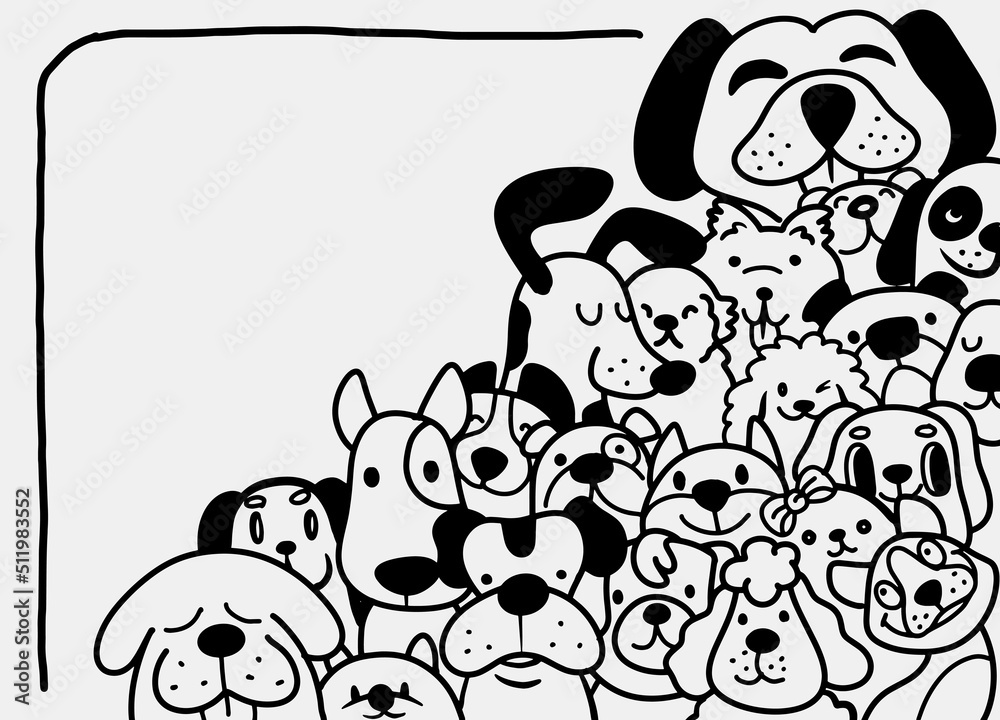Vector illustration of doodle cute dogs with copy space, illustration ...