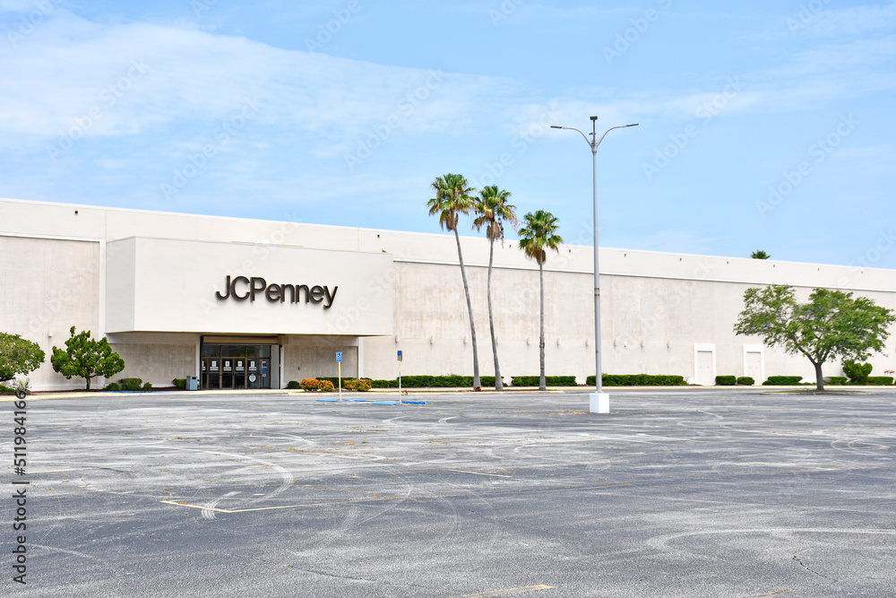 Empty shopping mall parking lot at the once iconic and popular retailer ...
