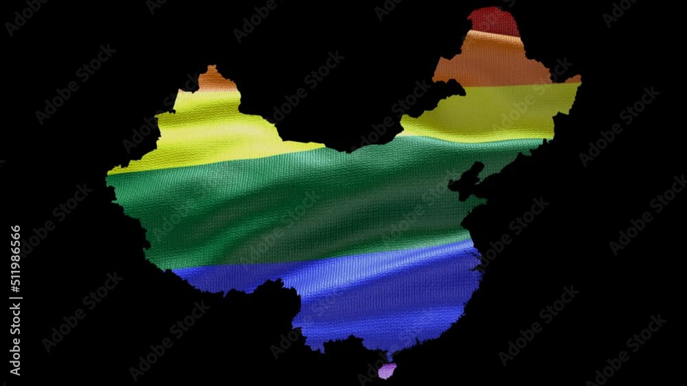 China country shape territory outline with LGBT rainbow flag background ...
