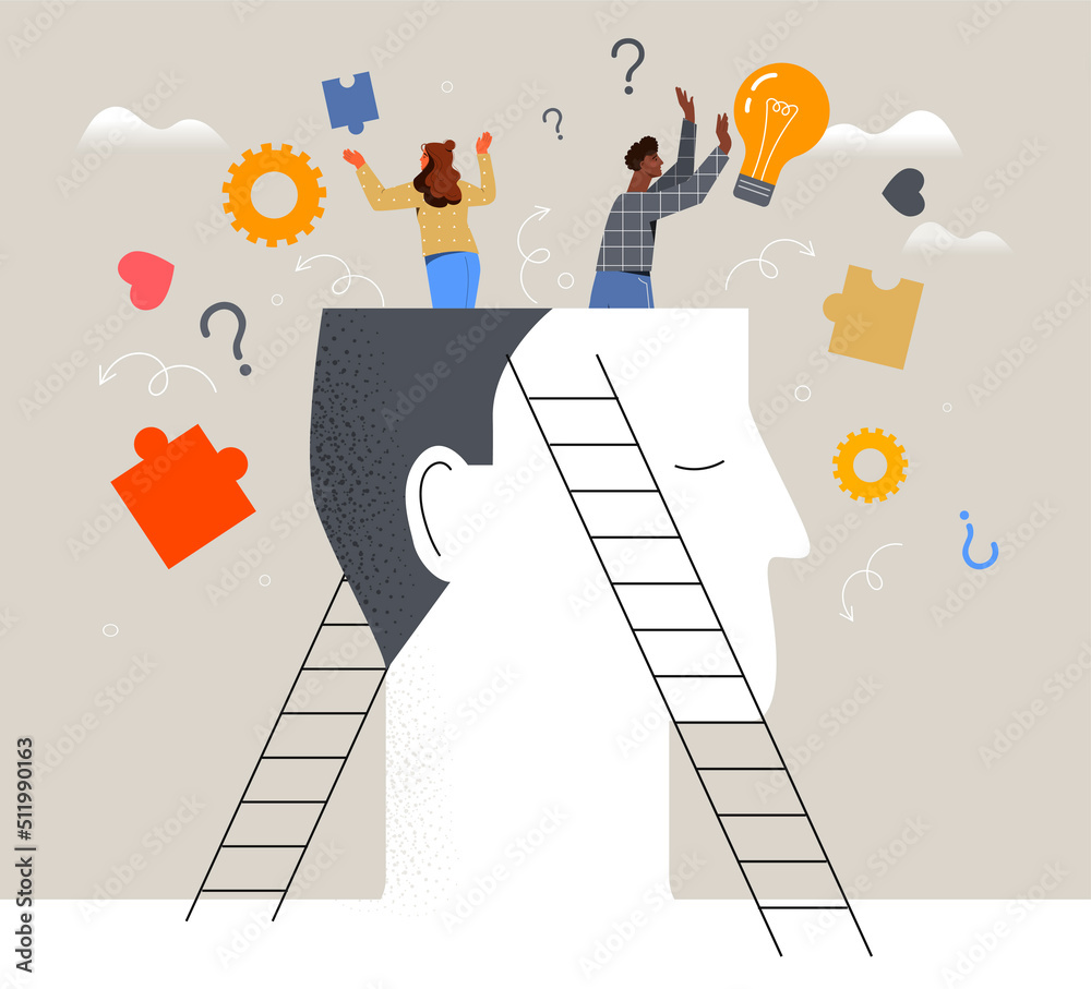 Declutter your mind. Man and girl throws out extra objects from ...