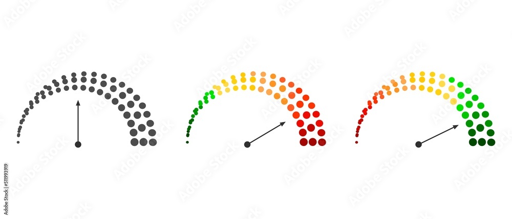 Meter scale with arrow. The measuring device icons set. Sign tachometer ...