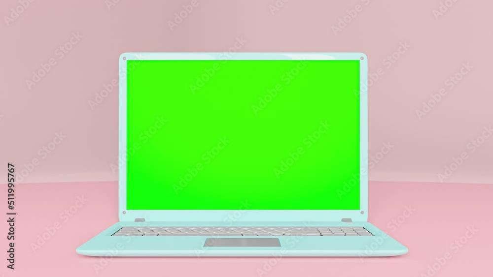 Blue laptop Mock-Up animation on pink background. Designed in pastel ...