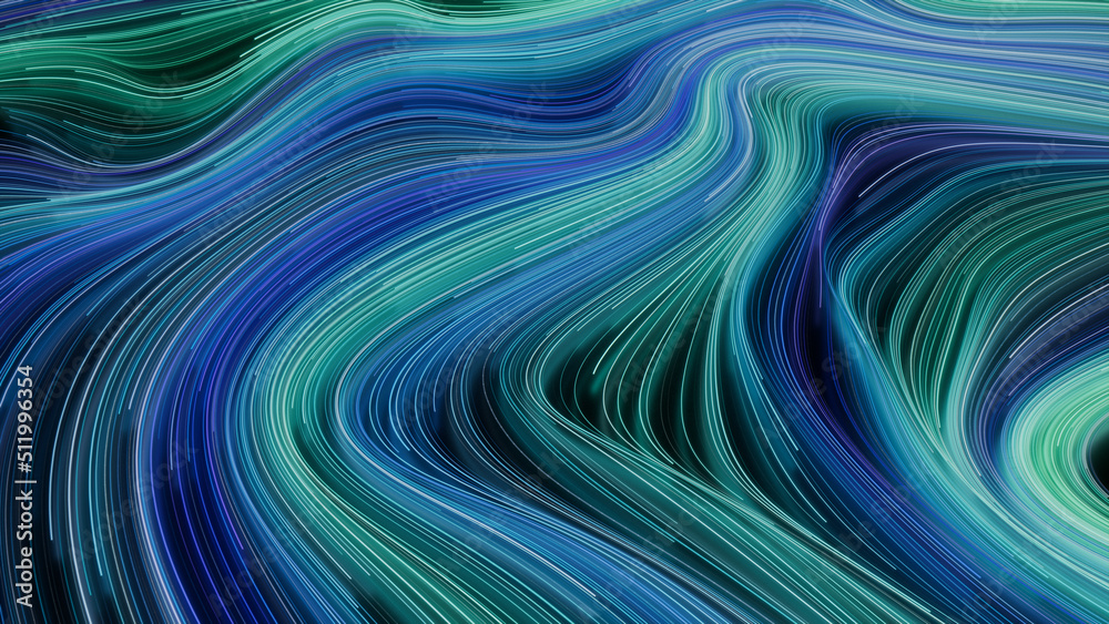 Wavy Neon Background with Blue, Purple and Green Streaks. 3D Render ...
