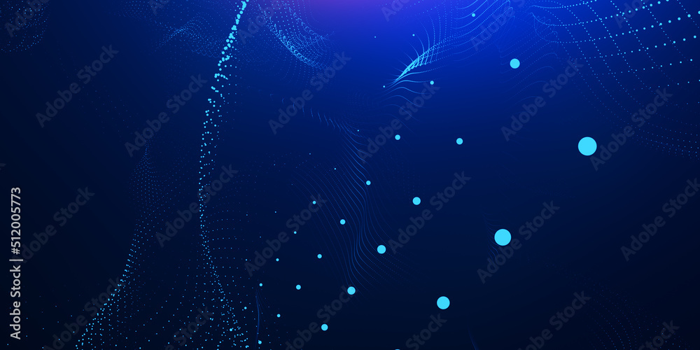 blue technology particle background design. wave line flowing green and ...