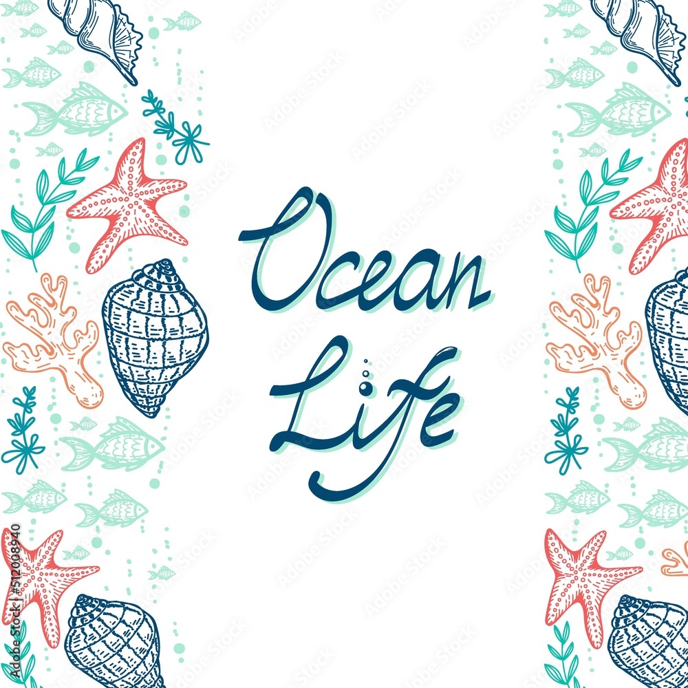Banner with silhouettes of sea creatures on white background. A great ...