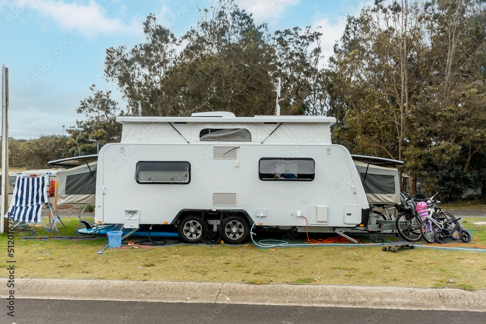 RV caravan camper on a camping site at holiday caravan park Stock-foto ...