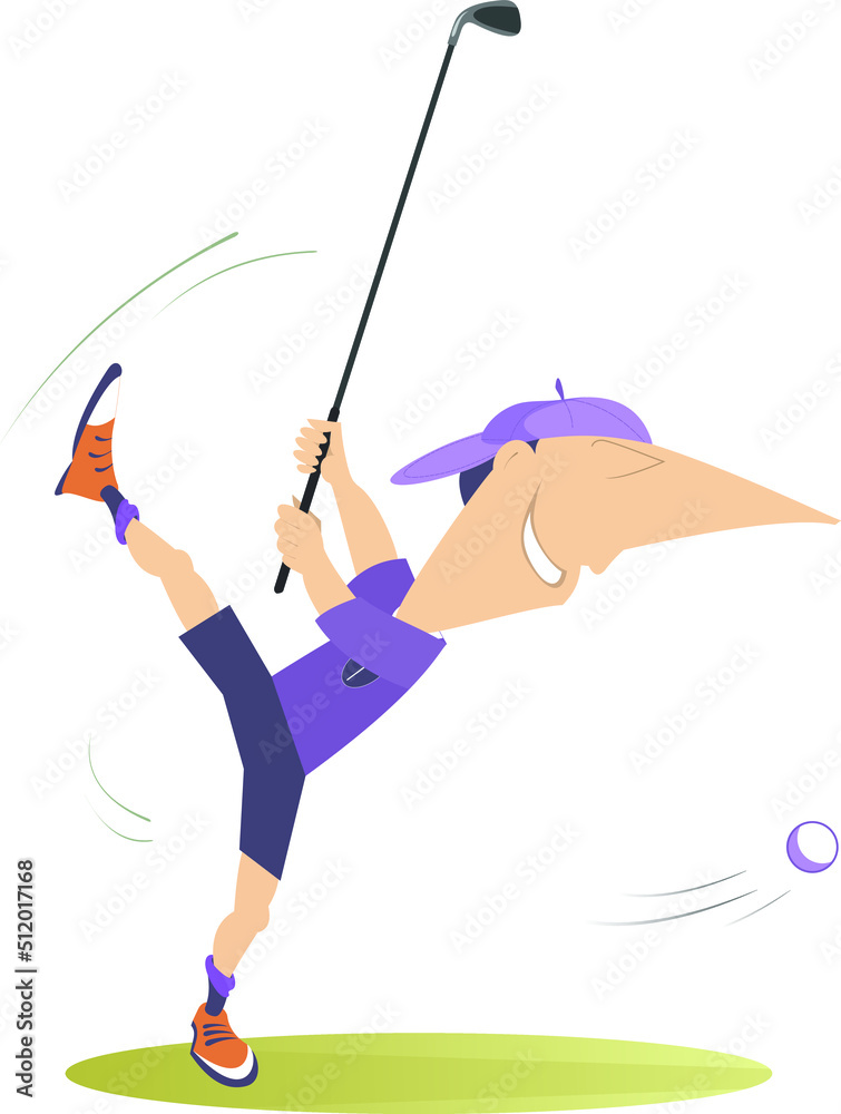 Cartoon golfer man on the golf course illustration. Cartoon smiling ...