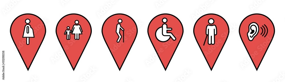 Set of GPS pins illustration. Location pins depicting pregnant woman ...