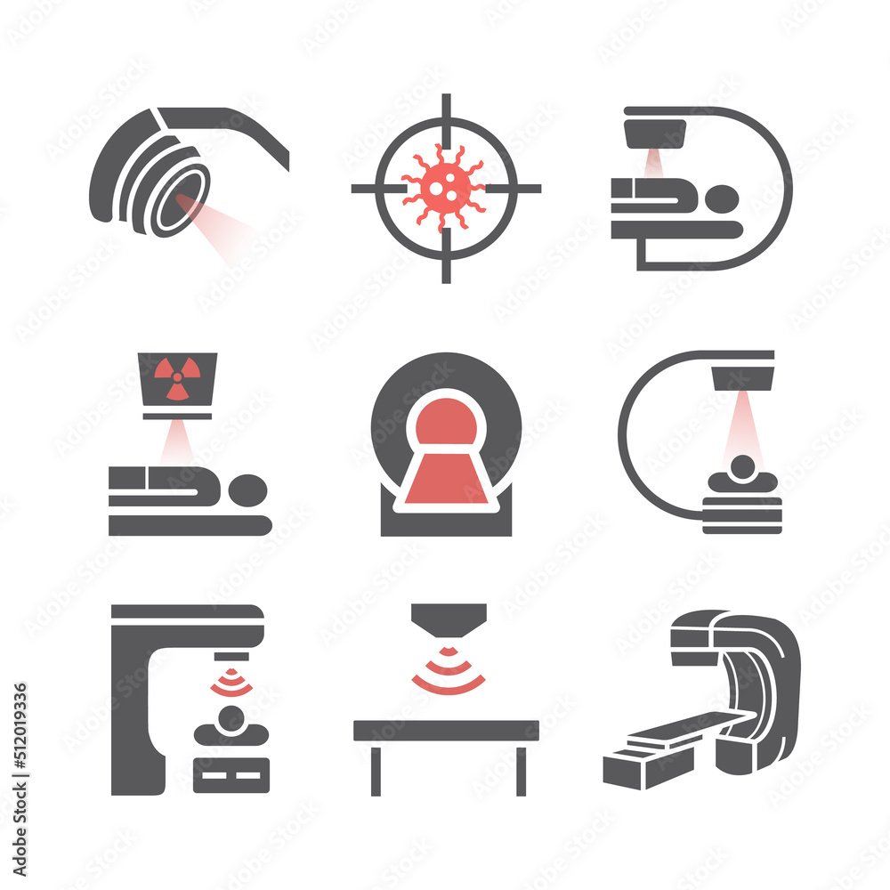 Vecteur Stock Body CT, CAT Scan. Line icons set. Radiotherapy signs ...