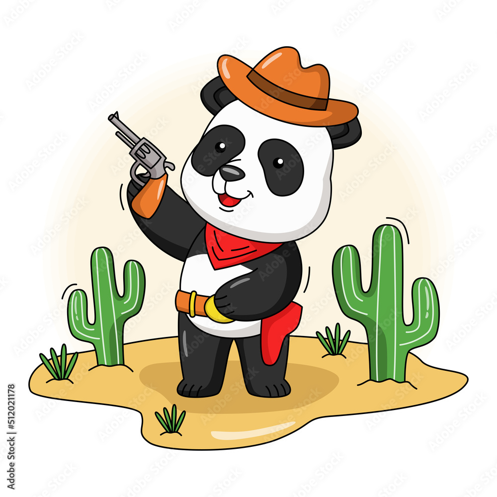 Cartoon illustration of a cute panda cowboy Stock Vector | Adobe Stock