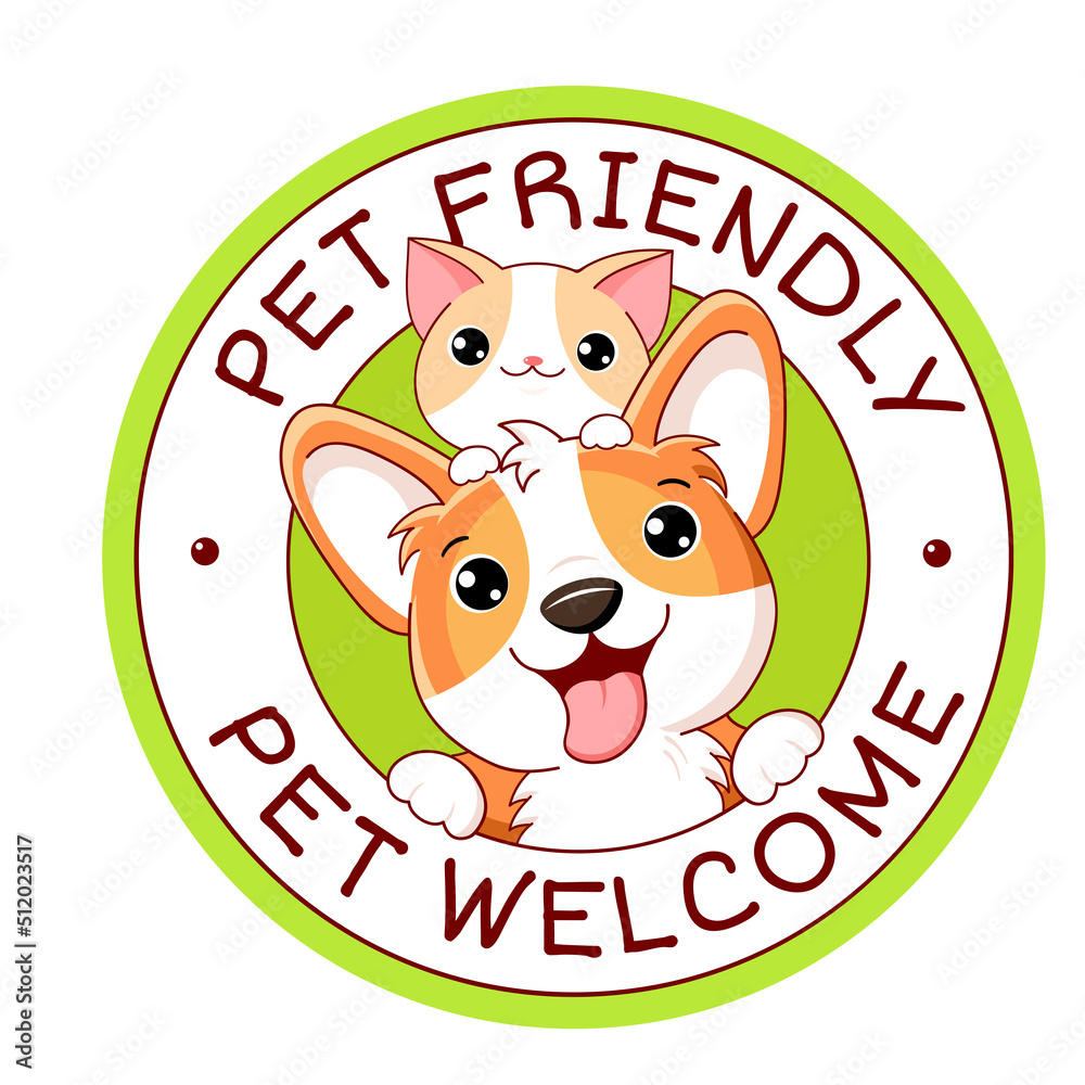 Pet friendly vector label. Stamp or sticker with pet friendly text ...