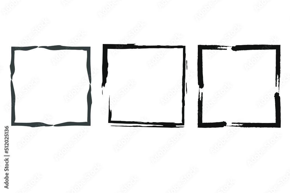 Square rectangle frame border set. Hand drawn grunge brush doodle ...