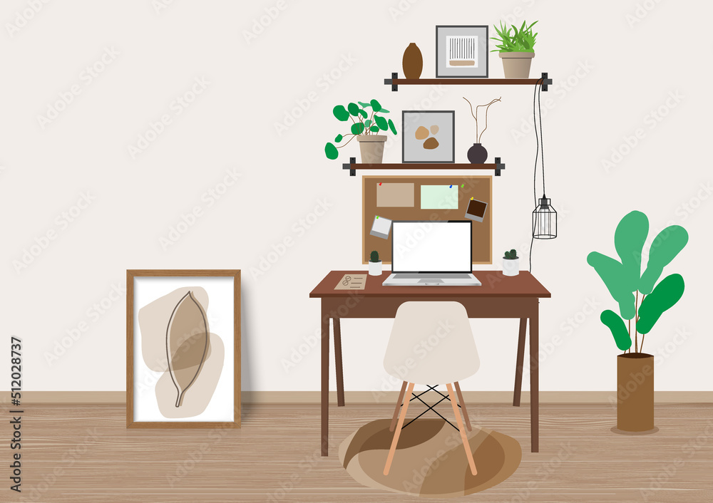 Working area. Space for sitting for work at home office flat cartoon ...