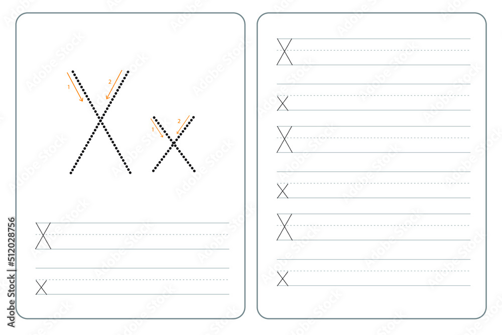 X alphabet latter tracing practice education vector Stock Vector ...