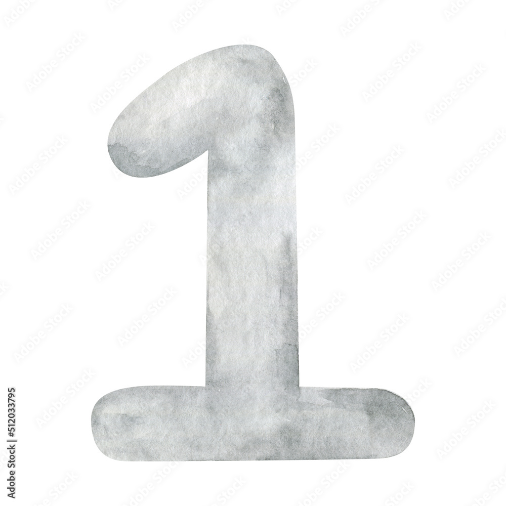 Watercolor illustration collection of black and white numbers from 1 to ...
