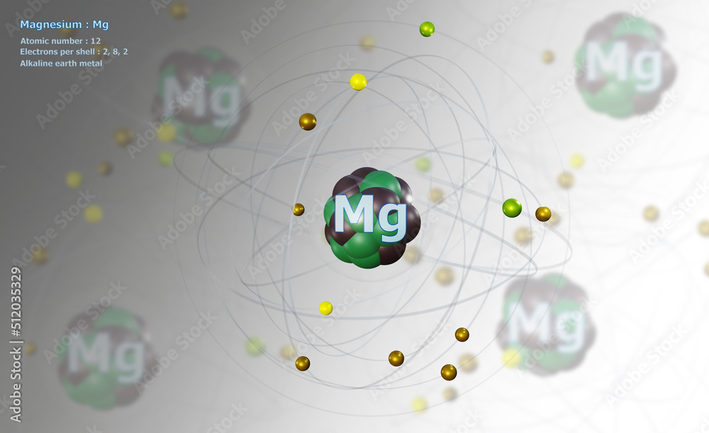 Naklejka Atom of Magnesium with detailed Core and 12 Electrons on White ...