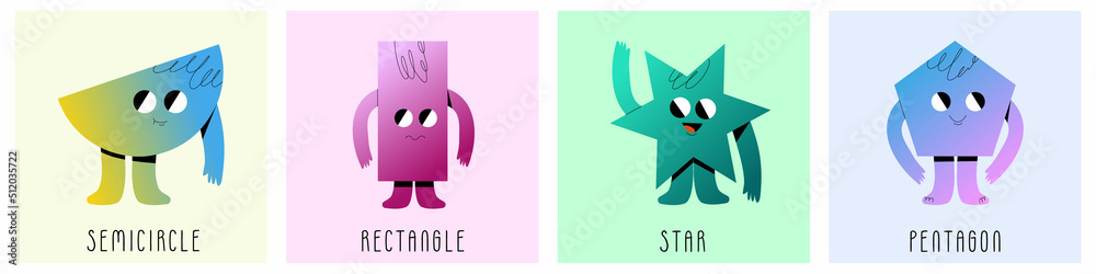 Geometric facial features with facial emotions, different cartoon basic ...