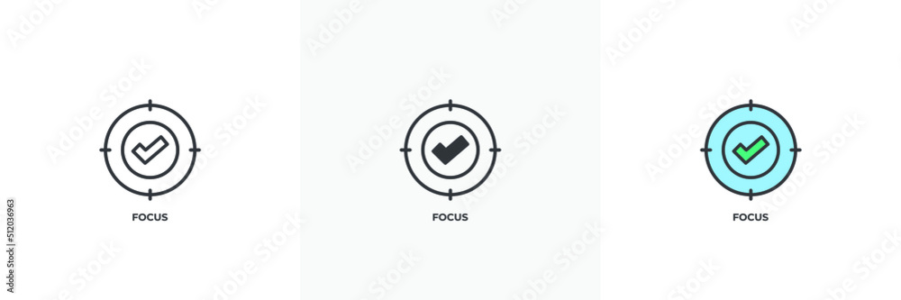 focus icon. Line, solid and filled outline colorful version, outline ...