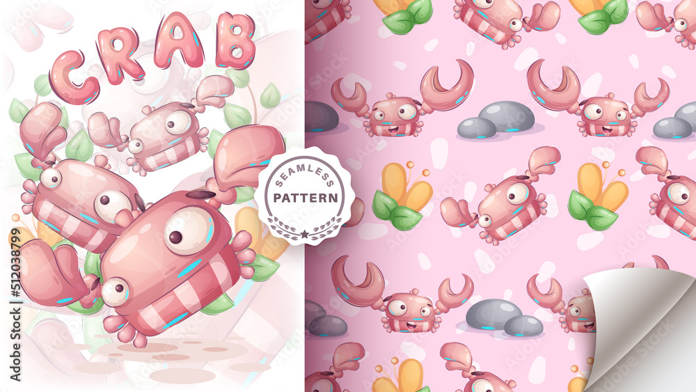 Cartoon character adorable crab, pretty animal idea for print t-shirt ...