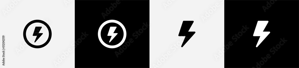 Lightning bolt icon set. Flash electric symbol. Lightning bolt buttons ...
