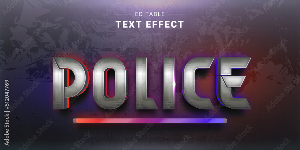 Editable 3D Glowing Metallic Text Effect.Police Style Theme Stock ...