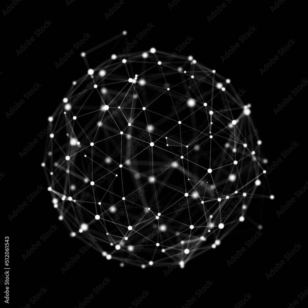 Futuristic sphere of particles and lines. Network connection big data ...