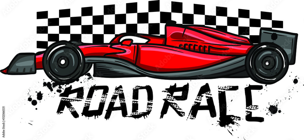 Typography print with Speed red race car illustration. Road race slogan ...