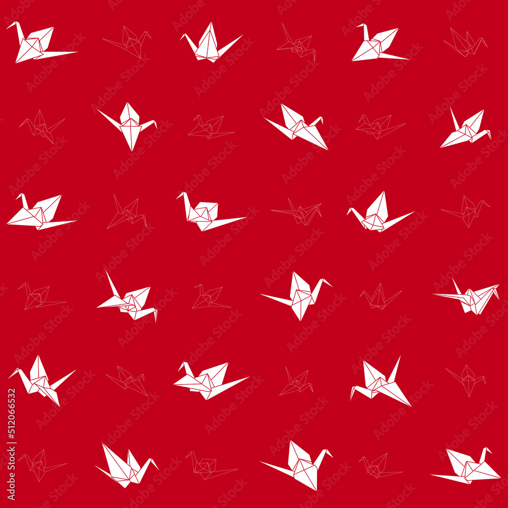 Pattern of origami crane vector silhouette illustration isolated on red ...