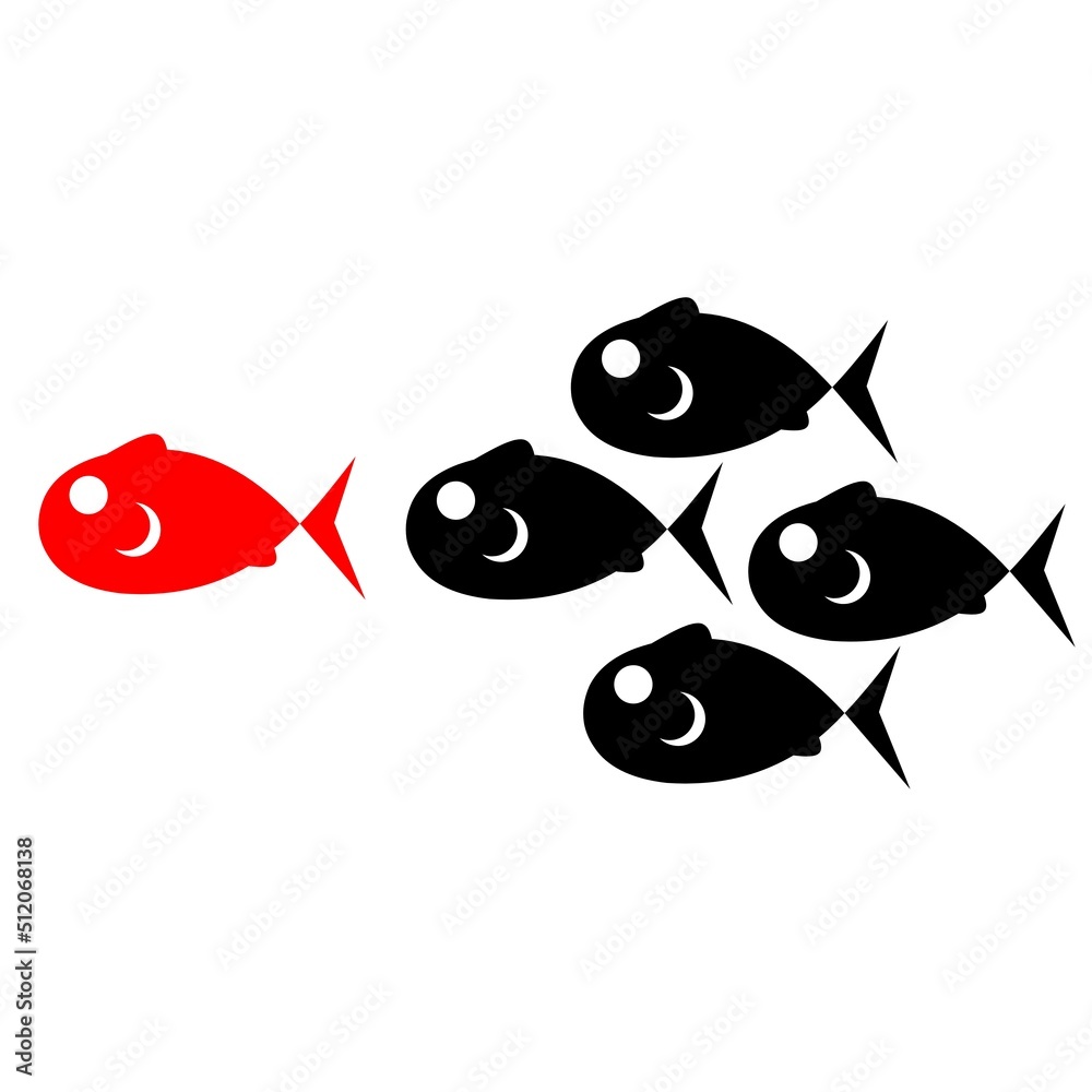 Vector illustration of a colony of fish swimming following their leader ...