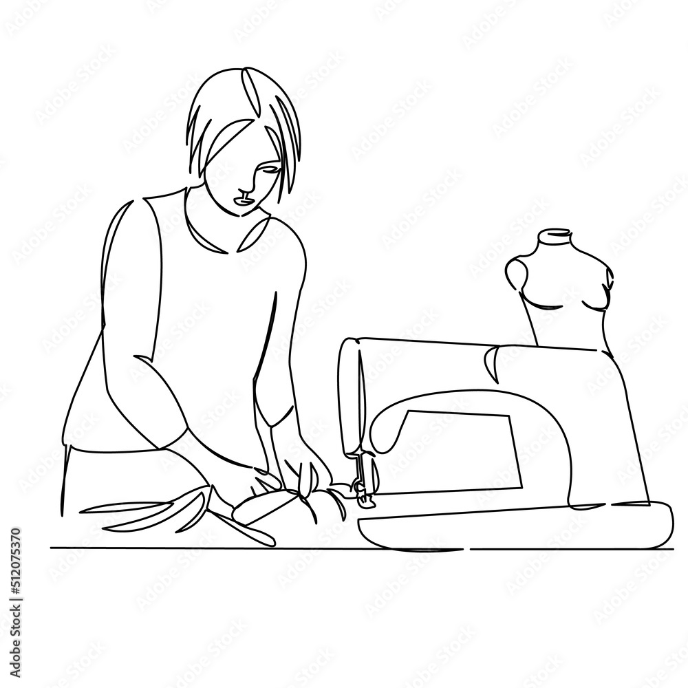 woman sewing on a sewing machine mannequin Stock Illustration | Adobe Stock