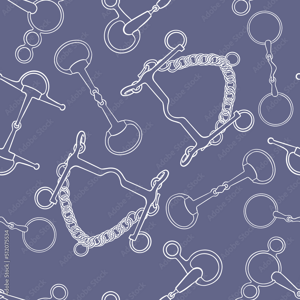 Seamless pattern with different types of snaffle bits. Hand drawn ...