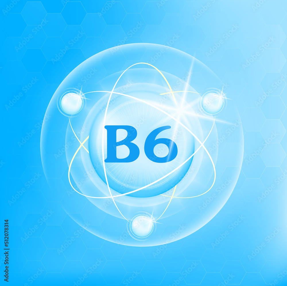 Vitamin B6 icon structure light blue substance. Drug business concept ...