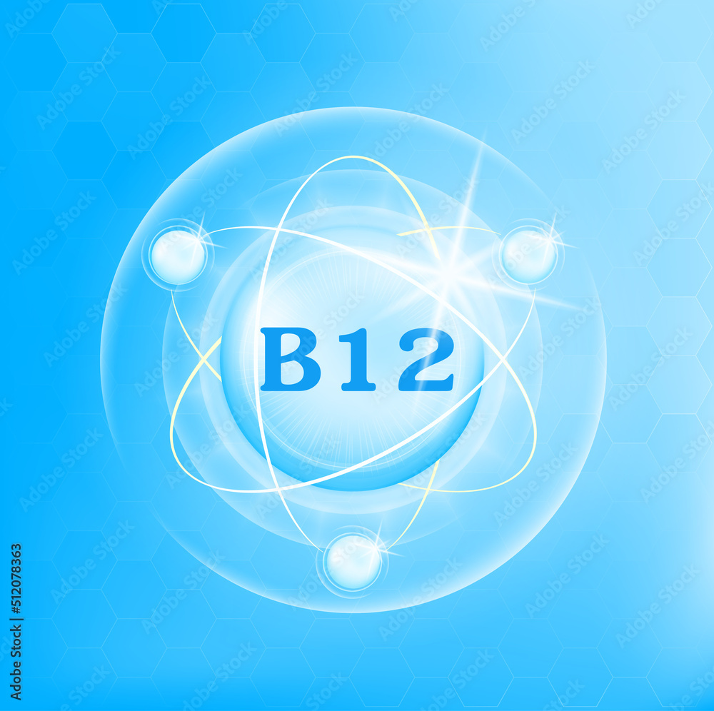 Vitamin B12 icon structure light blue substance. Drug business concept ...