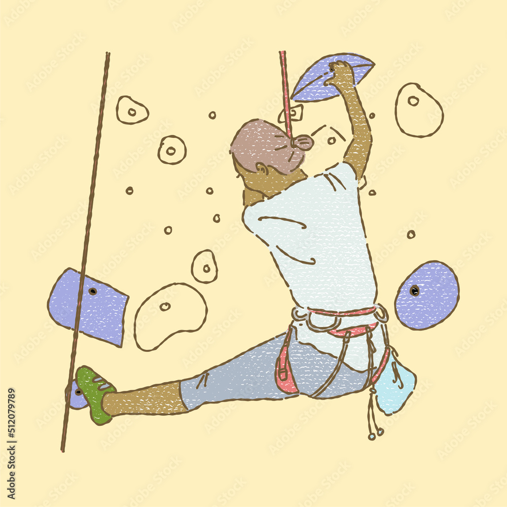 Person climbing rock wall. Hand drawn flat vector illustration cartoon ...