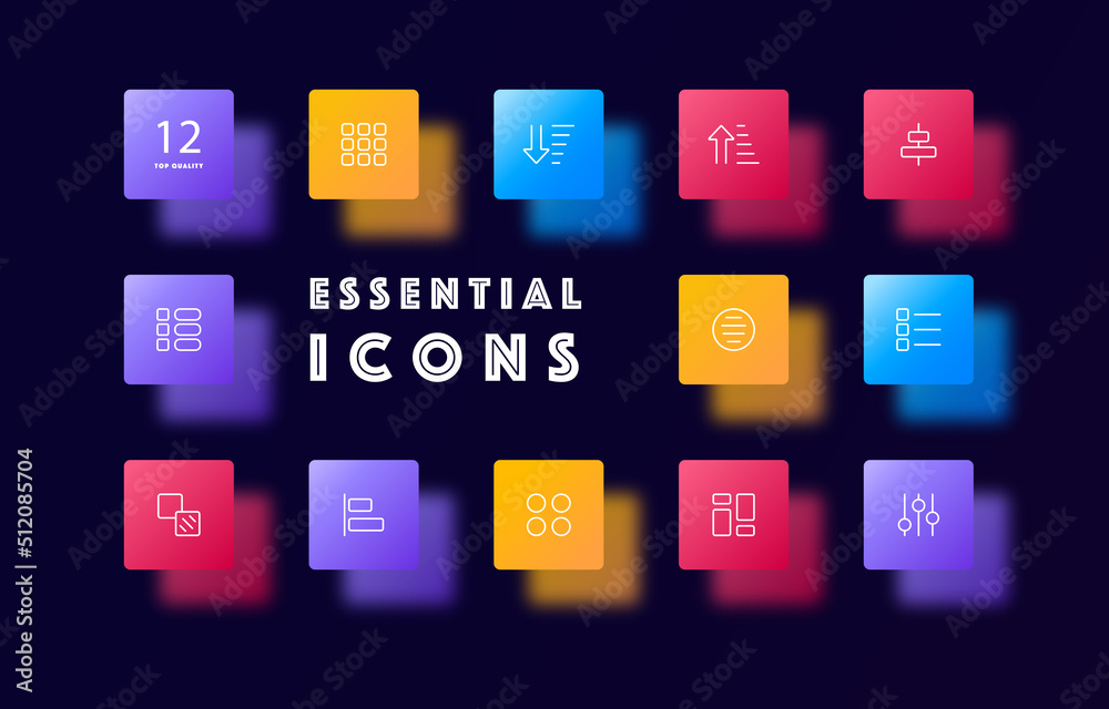 Button menu line icon. Arrows, checkmark, tick, cross, align, shapes, list, sorting, charts ...