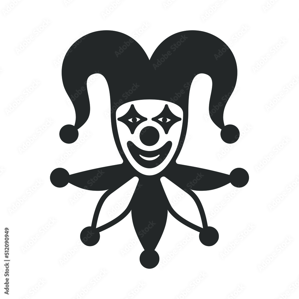 Clown graphic icon. Jester sign isolated on white background. Buffoon ...