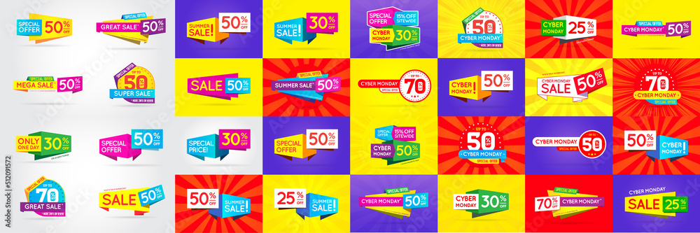 Big Set of Sale Signs, Banners, Posters, Cards. Vector. Black Friday ...