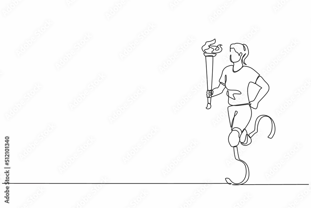 Continuous one line drawing faceless disabled female or sportswoman ...